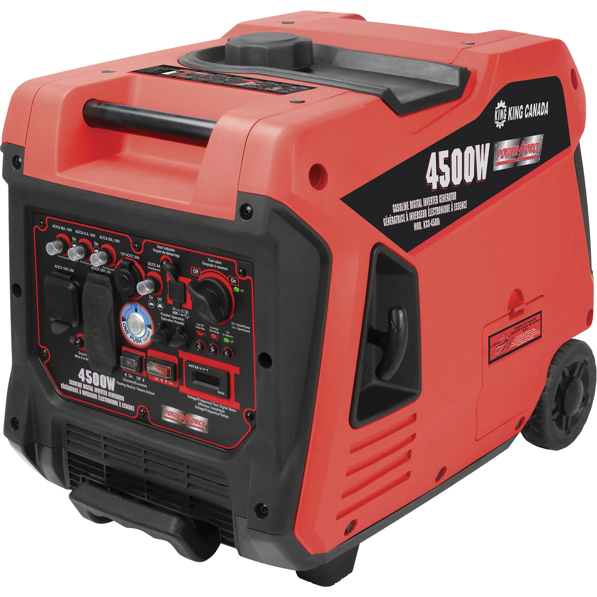 King Canada Génératrice à onduleur, Surtension 4500 W, Réservoir 12 L ...